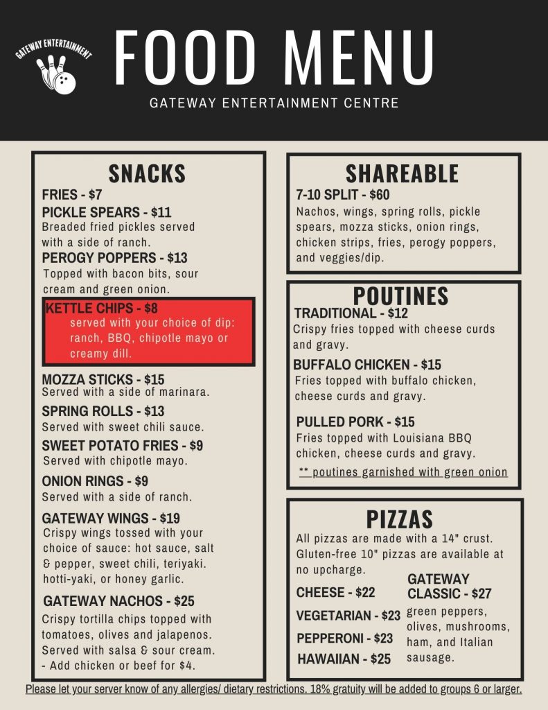 Gateway Lanes | Menu