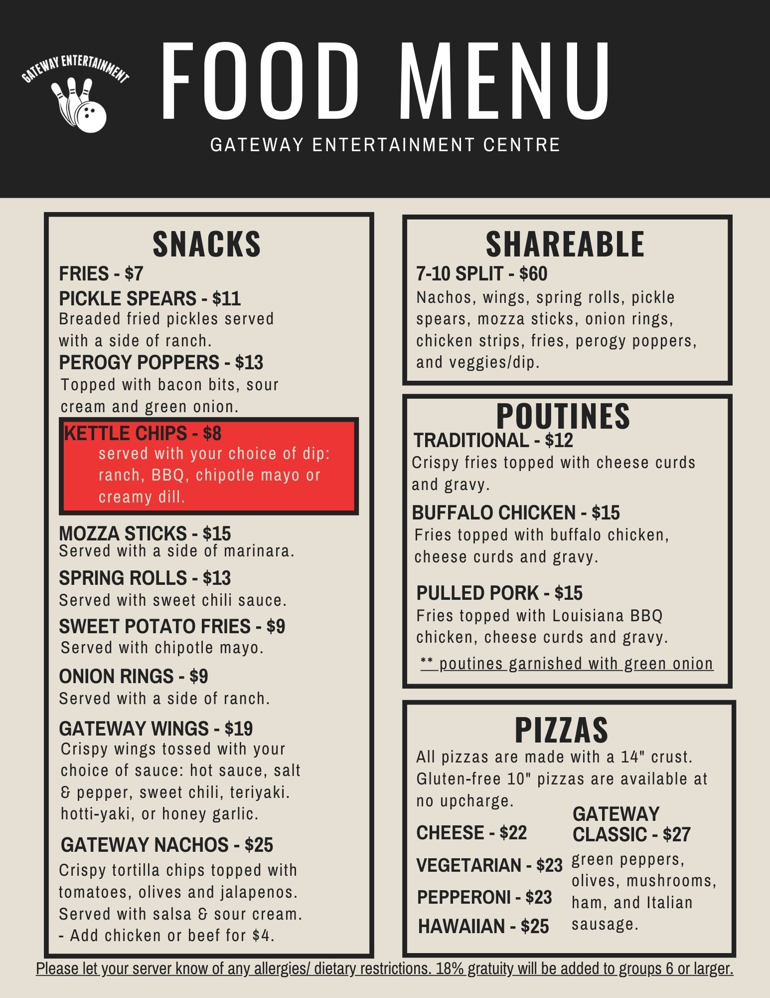 Gateway Lanes | Menu