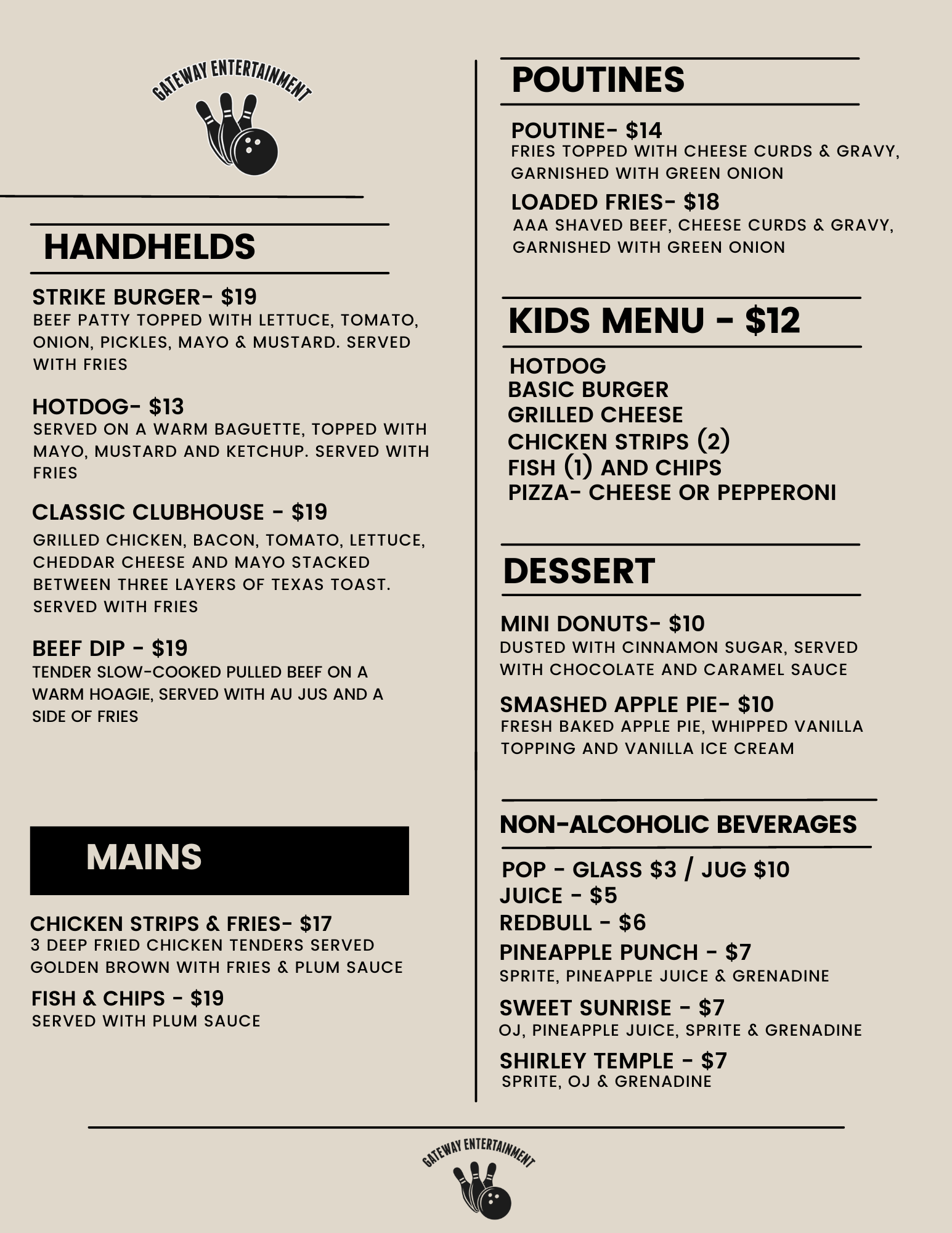 Gateway Lanes | Menu