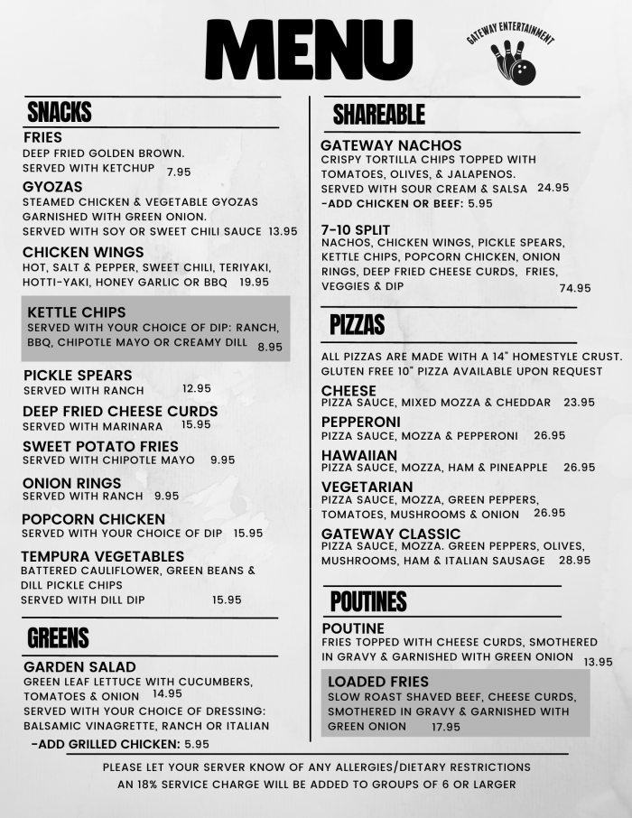 Gateway Lanes | Menu