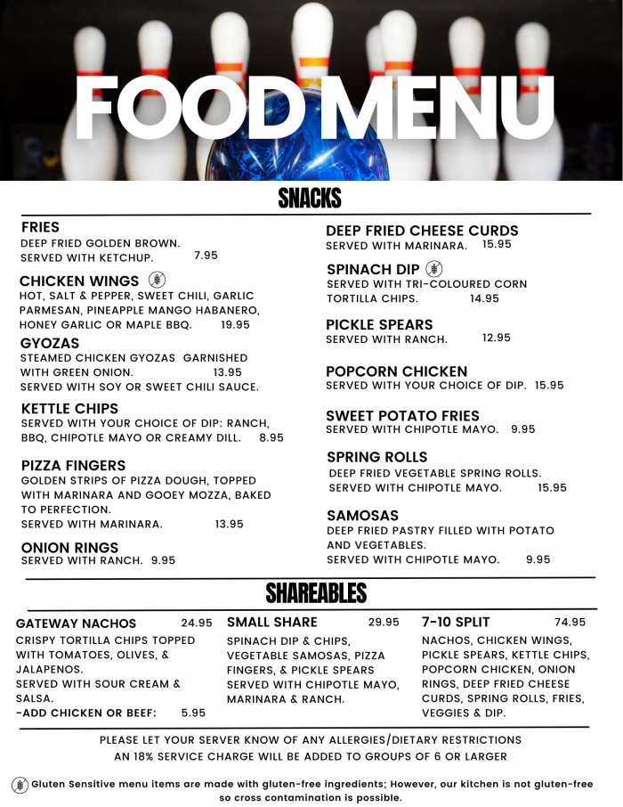 Gateway Lanes | Menu
